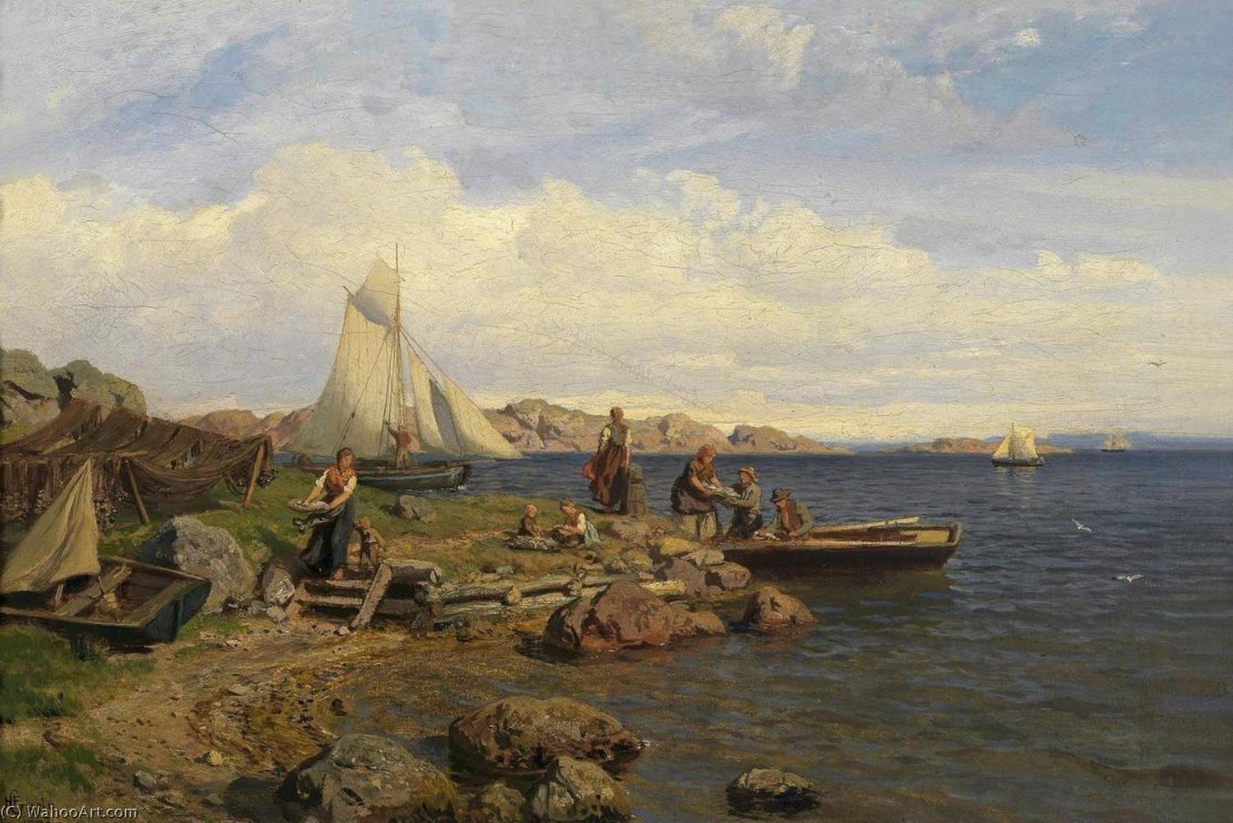 Art Reproductions The fishermen arrive onshore, 1878 by Hans Fredrik ...