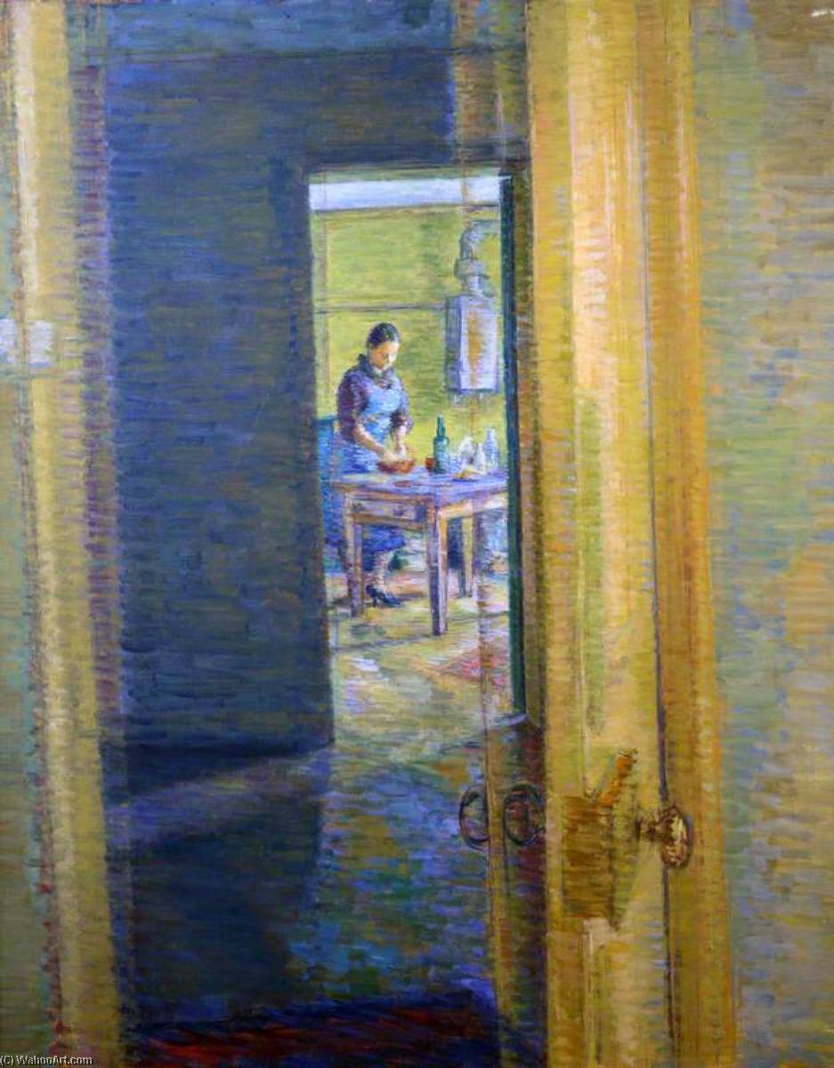 Oil Painting Replica Girl in Kitchen, 1938 by Evan Walters (1892-1951 ...