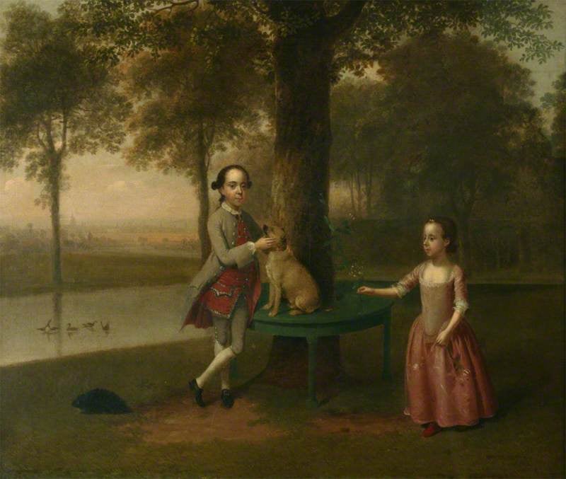 Order Artwork Replica Two Children and a Dog in a Park by Arthur William Devis (1712-1787 ...