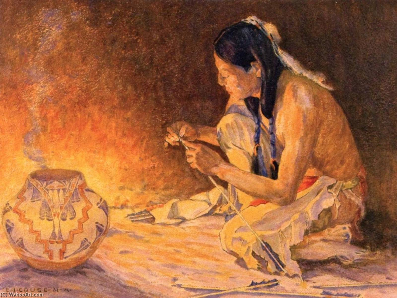 Get Paintings Reproductions Firelight by Eanger Irving Couse (1866-1936 ...