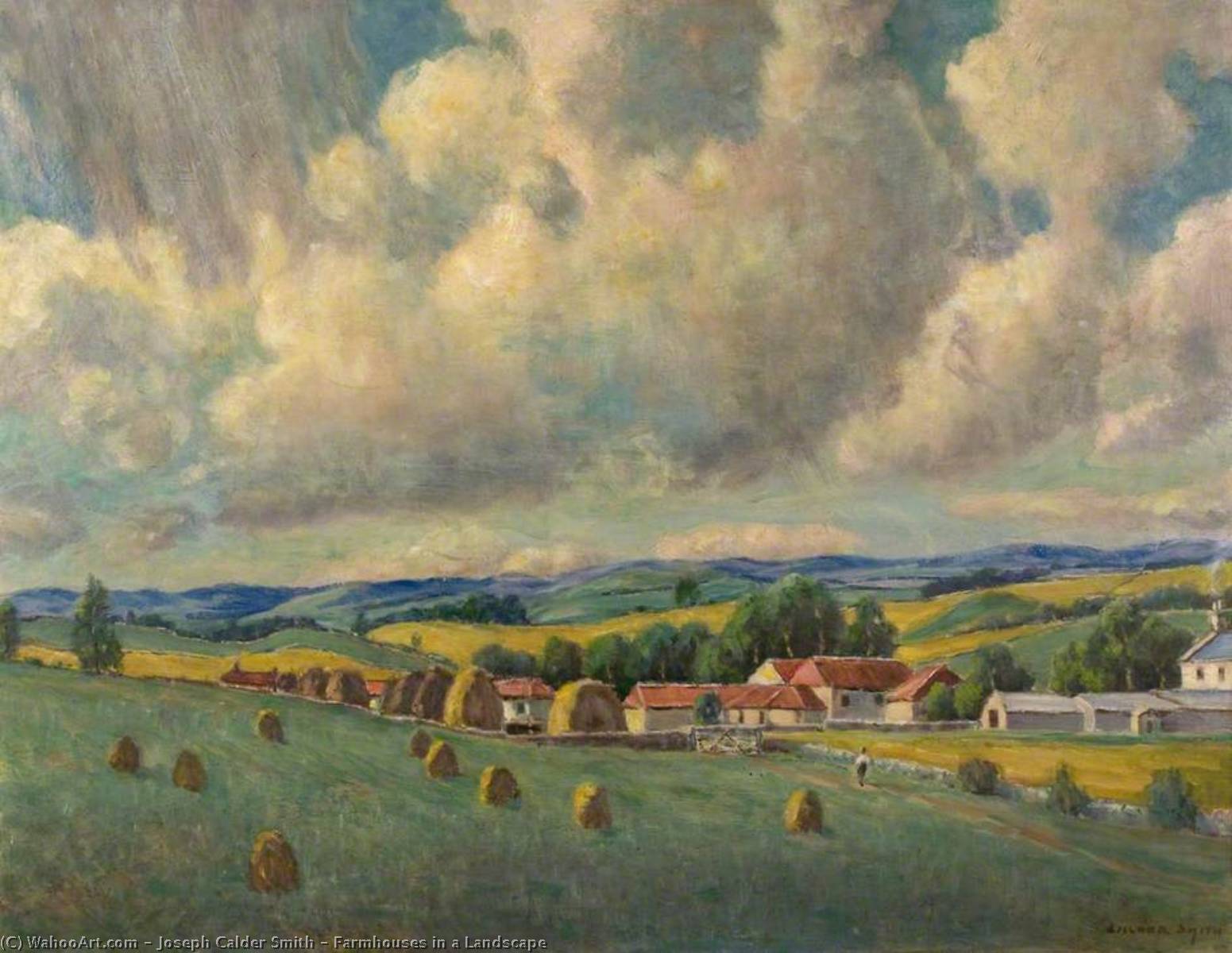 Farmhouses in a Landscape by Joseph Calder Smith (1876-1953) Joseph ...