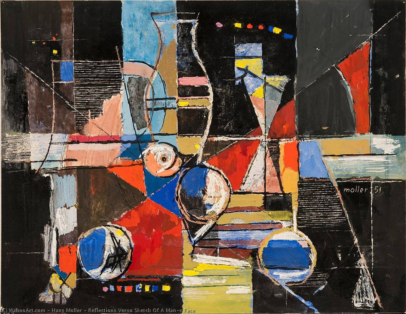 Reflections Verso Sketch Of A Man`s Face, 1951 by Hans Moller (1905 ...