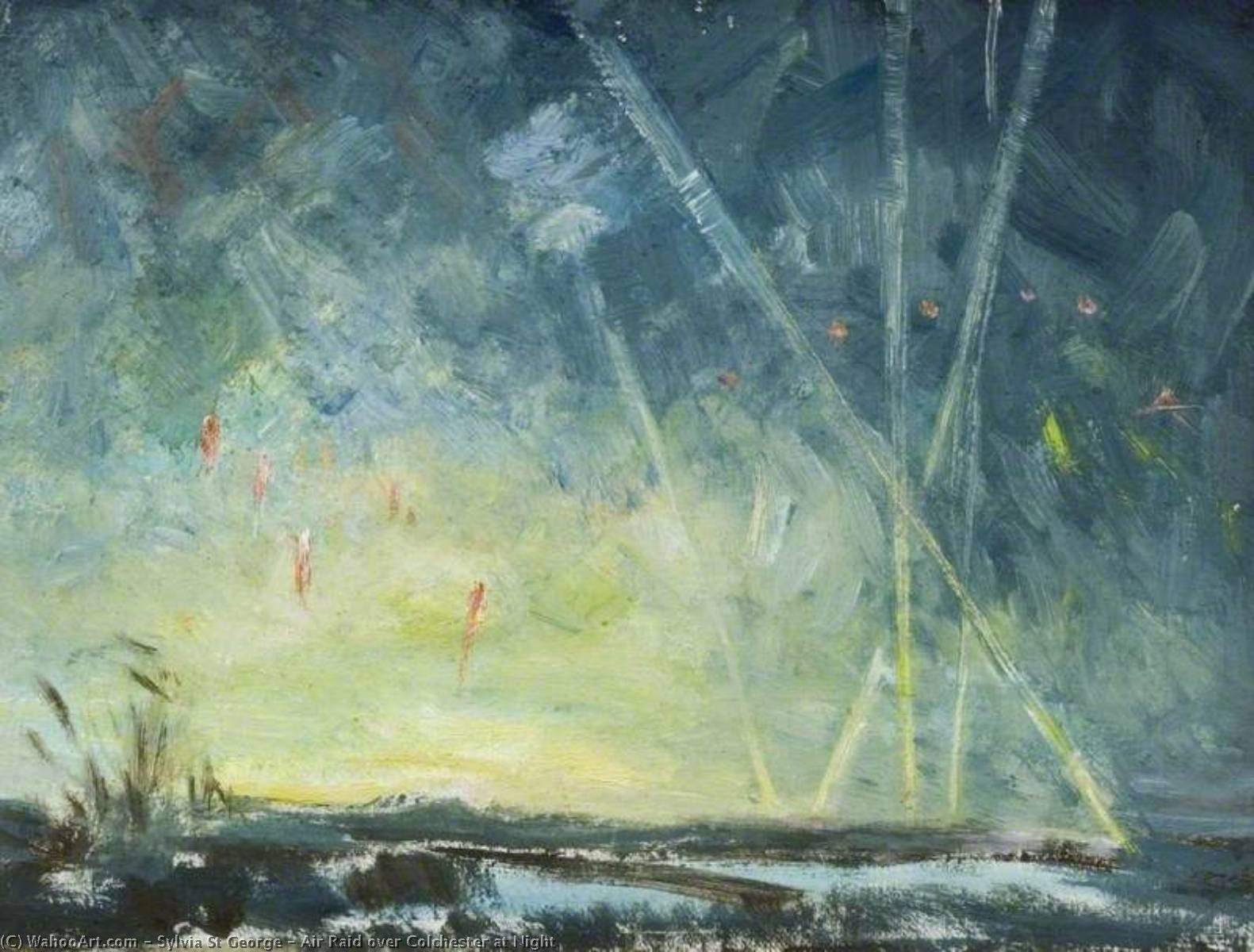 Air Raid over Colchester at Night, 1944 by Sylvia St George Sylvia St ...