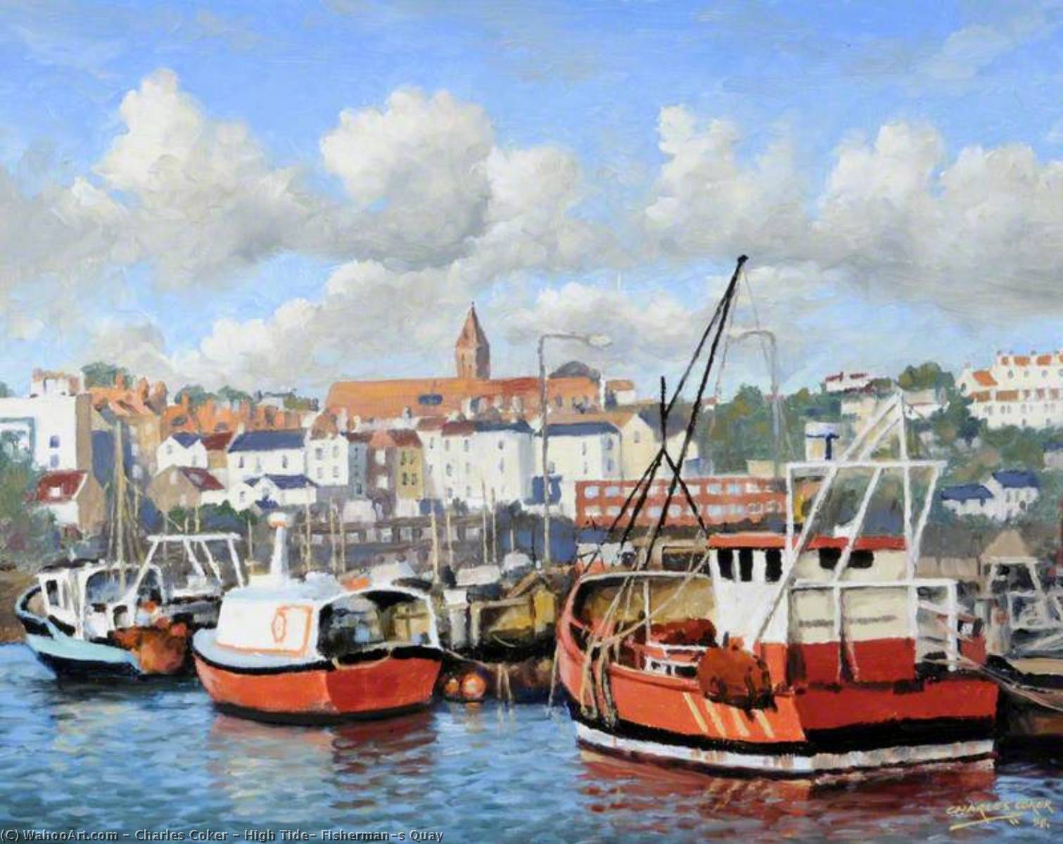 High Tide, Fisherman`s Quay, 1998 by Charles Coker (1918-2000) Charles Coker | ArtsDot.com