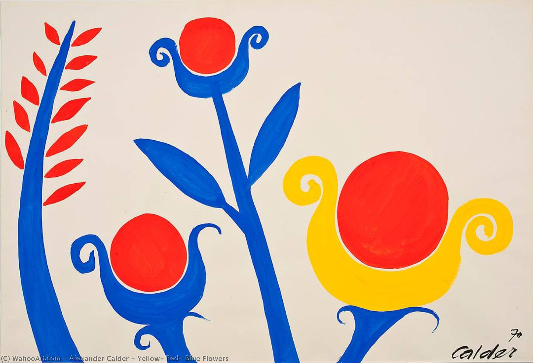 Oil Painting Replica Yellow, Red, Blue Flowers, 1970 by Alexander Milne ...