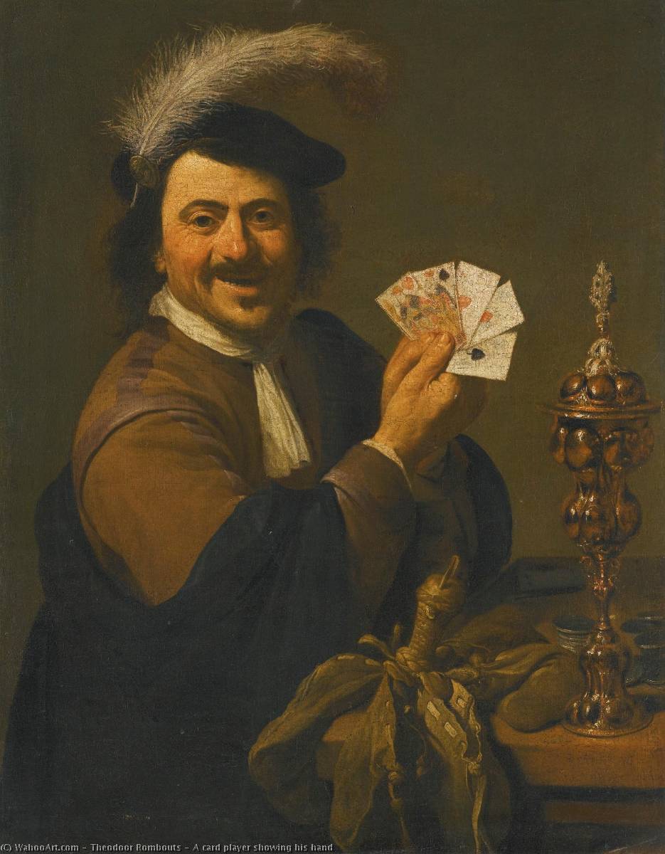 Oil Painting Replica A card player showing his hand by Theodor Rombouts ...