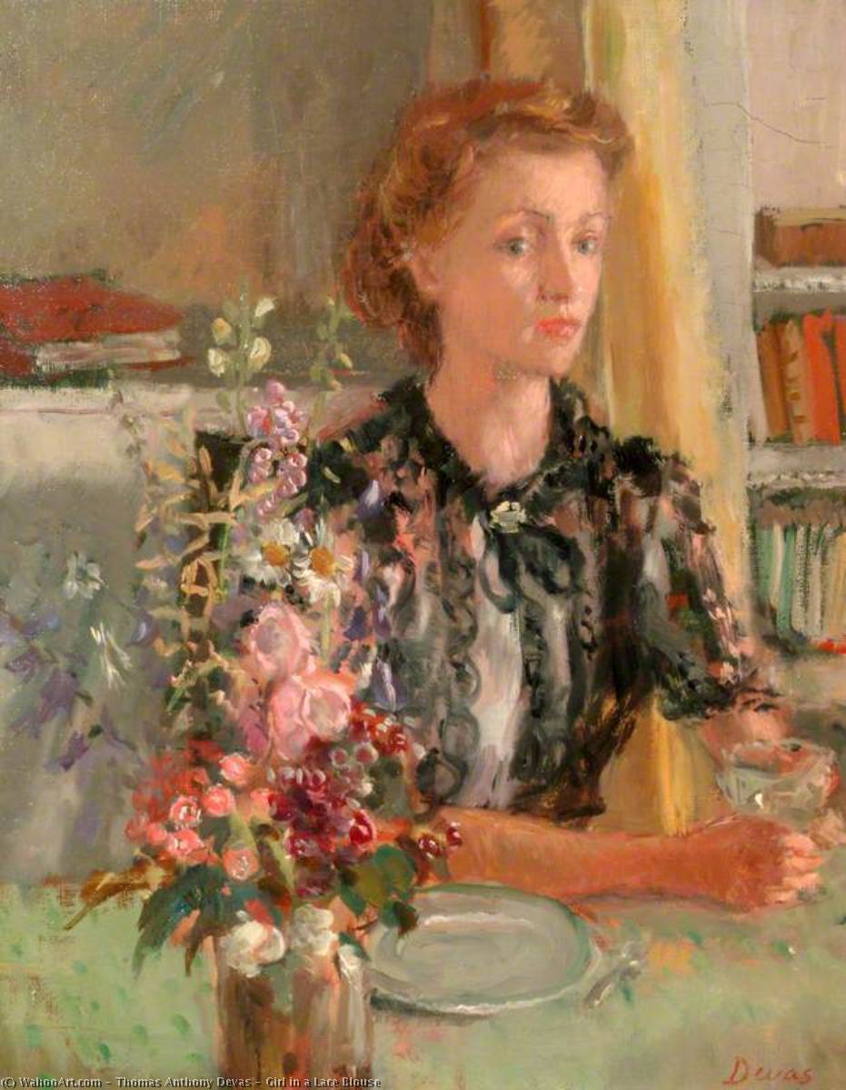 Paintings Reproductions Girl in a Lace Blouse, 1940 by Thomas Anthony ...